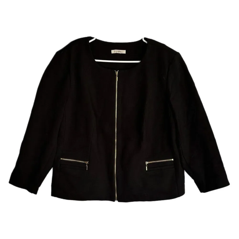 Roz & Ali | Jackets & Coats | C22 Roz Ali Black Zip Jacket With Gold ...